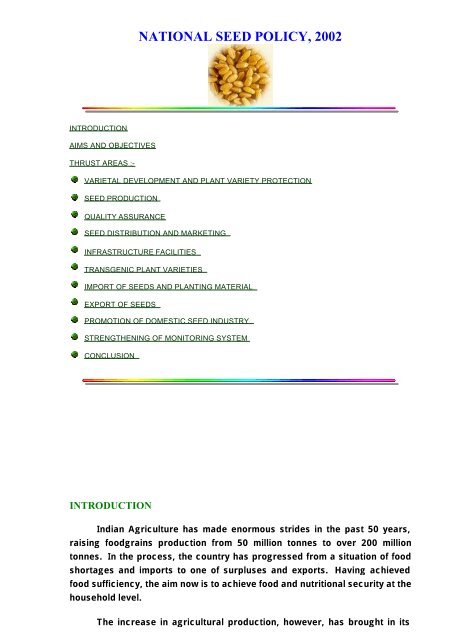 Seed Plan - SeedNet India