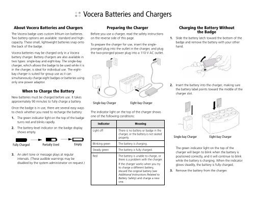 Vocera Batteries and Chargers Guide