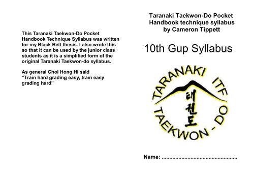10th Gup Syllabus - Taranaki ITF Taekwondo