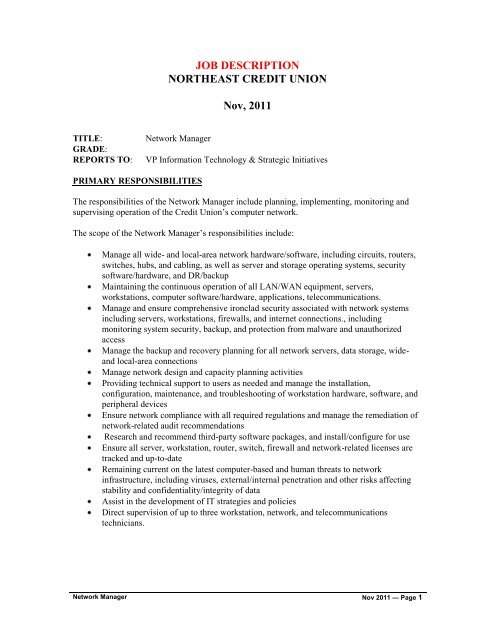 Job Description - Northeast Credit Union
