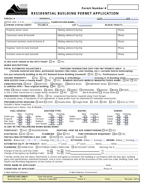 Residential Building Permit Application Form - Larimer County