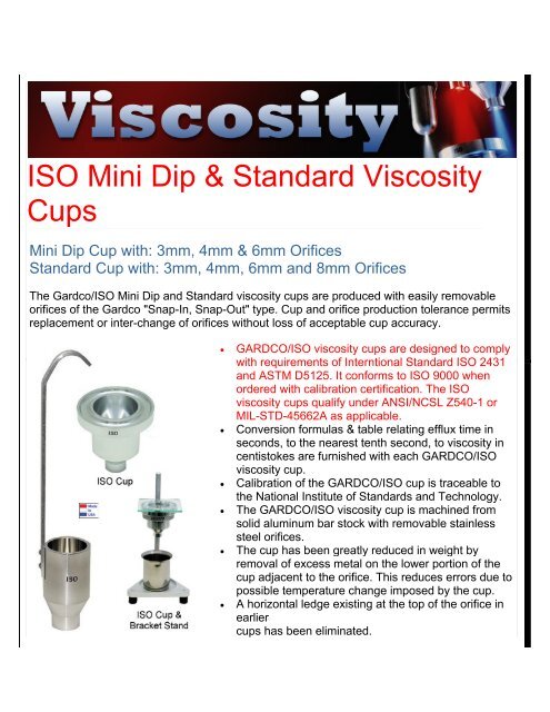 ISO Mini Dip & Standard Viscosity Cups