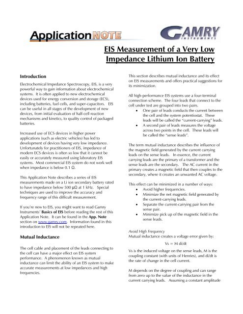 EIS Measurement of a Very Low Impedance Lithium Ion Battery