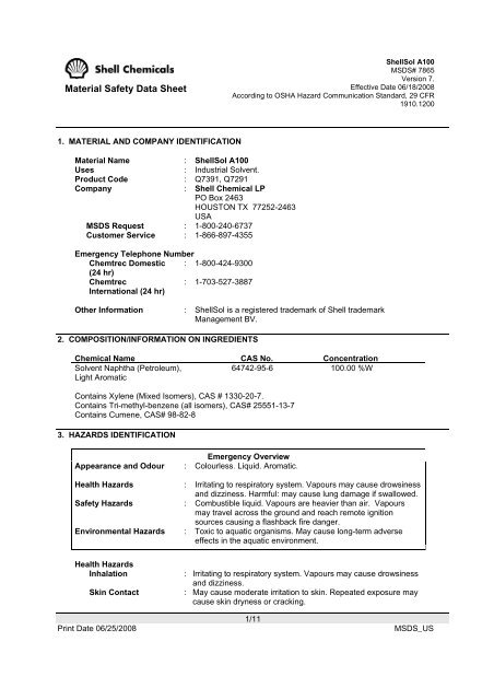 Material Safety Data Sheet - Conservation Support Systems