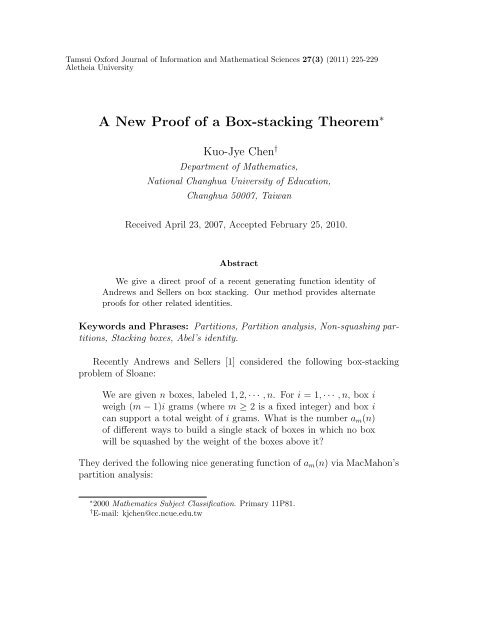 A New Proof of a Box-stacking Theorem