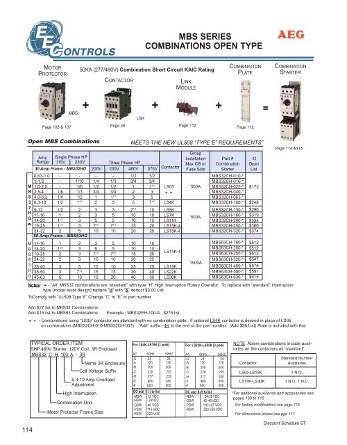 MBS SERIES COMBINATIONS OPEN TYPE - EE Controls.com
