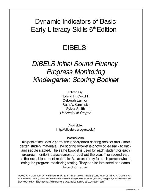 Initial Sound Fluency - Dibels - University of Oregon