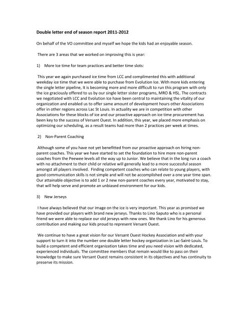 Double letter end of season report 2011-2012 - Hockey MRO