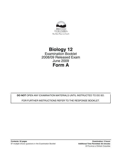 Biology 12 Form A - QuestionBank.CA