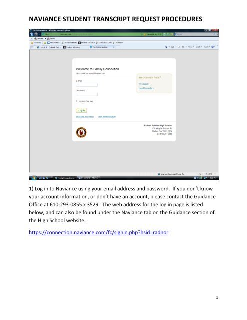 naviance student transcript request procedures - Radnor School ...