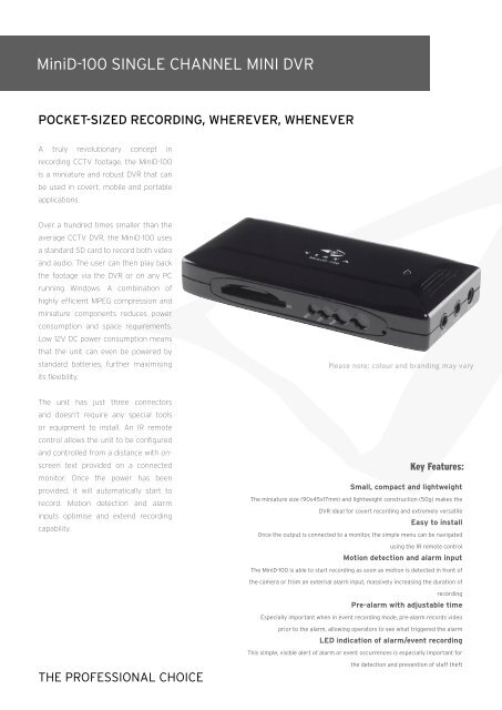 MiniD-100 single channel Mini DVR - Electravision (UK)