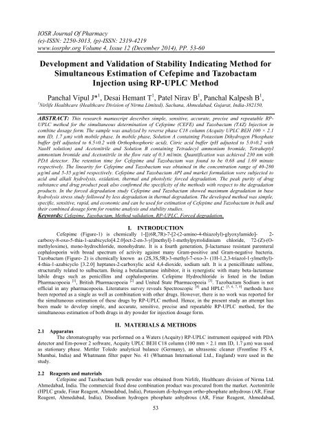 Development and Validation of Stability Indicating Method for Simultaneous Estimation of ...