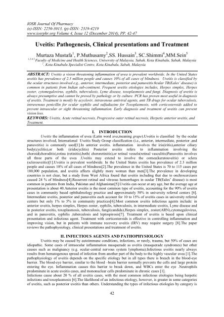 Uveitis: Pathogenesis, Clinical presentations and Treatment