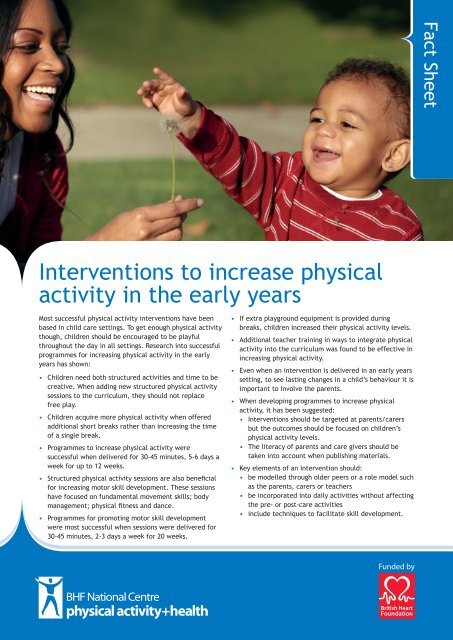 Interventions to increase physical activity in the early years