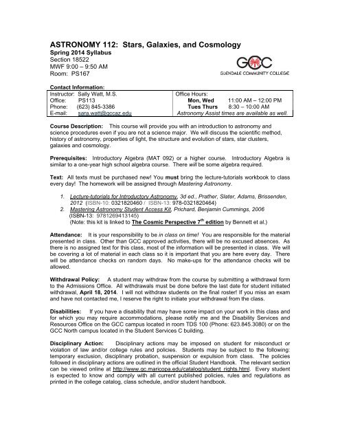 ASTRONOMY 112: Stars, Galaxies, and Cosmology