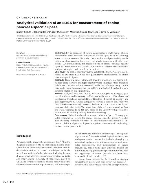 Validation of ELISA for cPL Measurement - IDEXX Laboratories