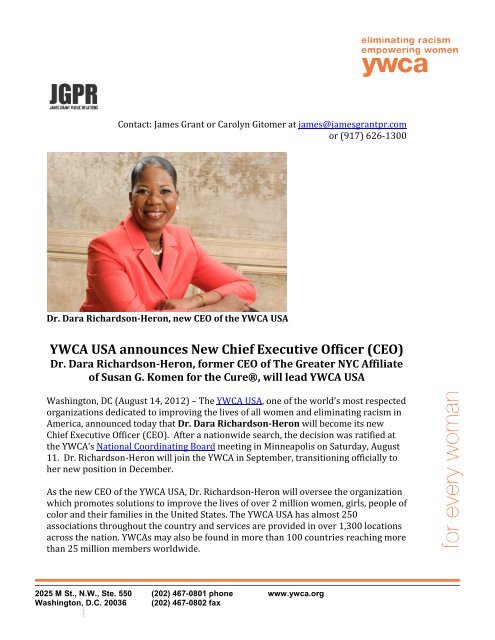 YWCA USA announces New Chief Executive Officer (CEO)