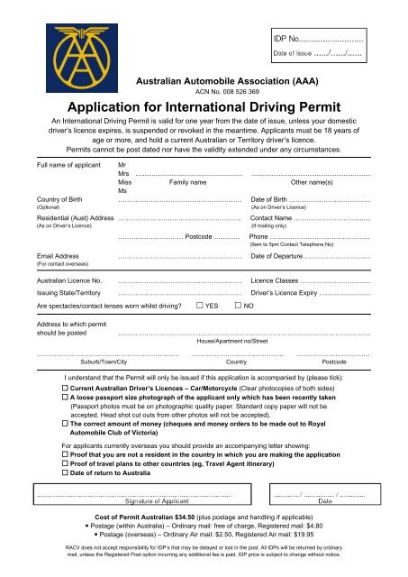 Application for International Driving Permit - Convextravel.com.au