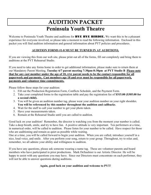 Audition Packet (PDF) - Peninsula Youth Theatre
