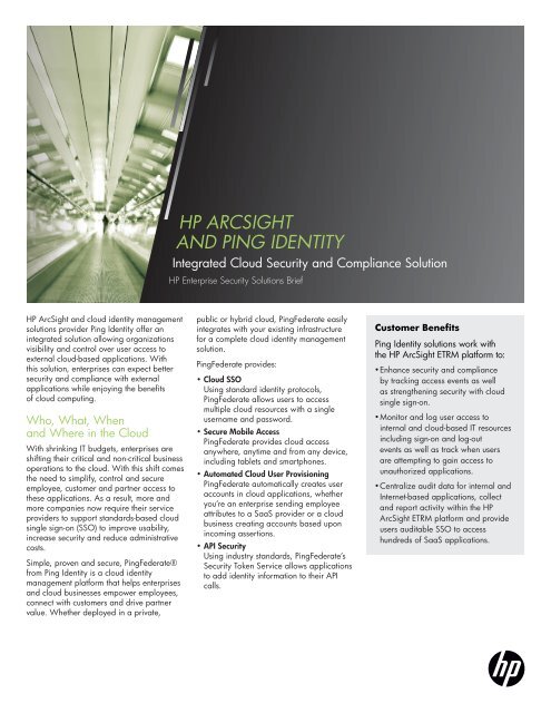 HP ARCSIGHT AND PING IDENTITY