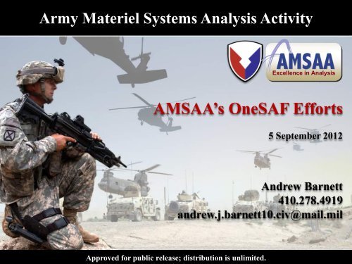 AMSAA's OneSAF Efforts - OneSAF Public Site