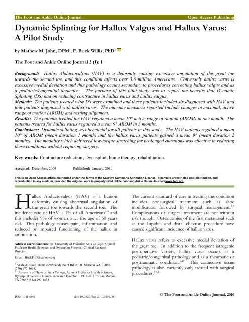 Dynamic Splinting for Hallux Valgus and Hallux Varus
