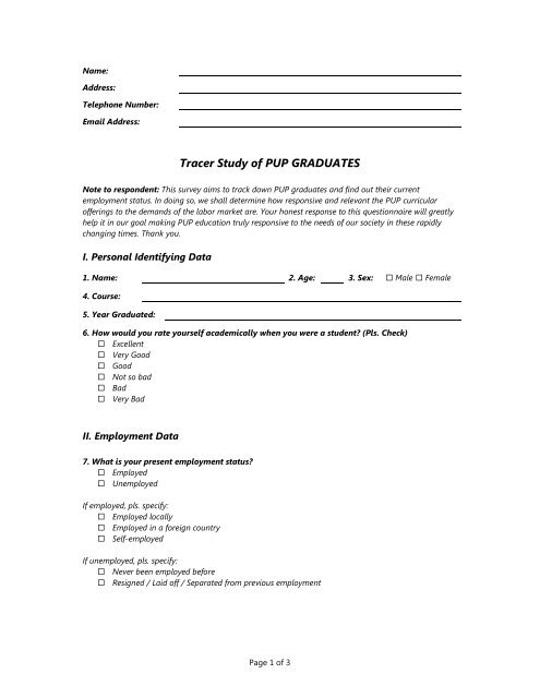 Tracer Study of PUP GRADUATES