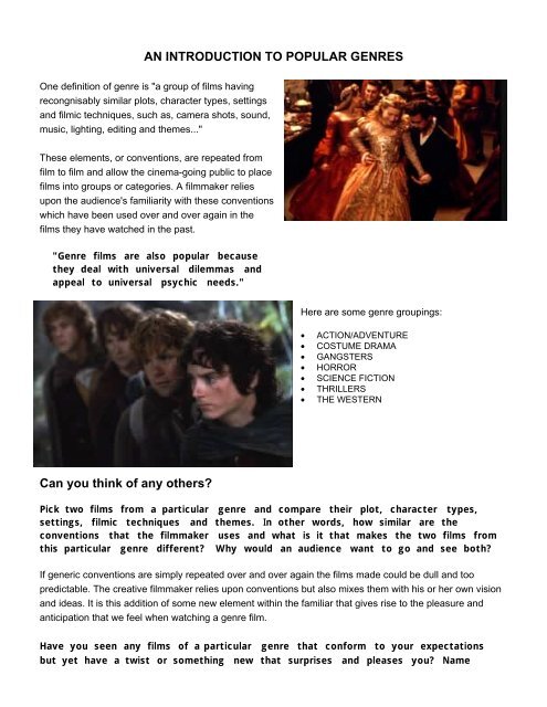 AN INTRODUCTION TO POPULAR GENRES Can you think of any others?