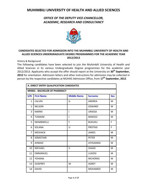 muhimbili university of health and allied sciences - muhas