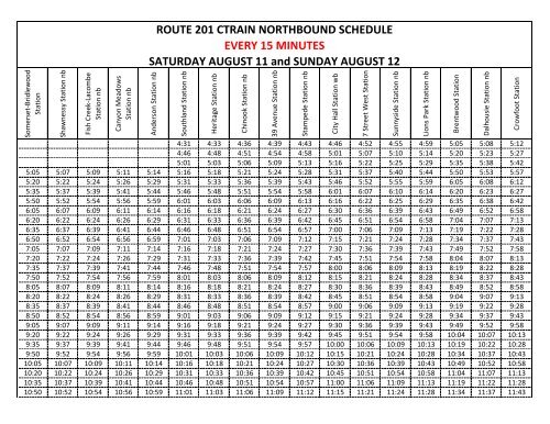 ROUTE 201 CTRAIN NORTHBOUND SCHEDULE ... - Calgary Transit