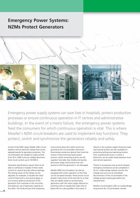Emergency Power Systems: NZMs Protect Generators - Moeller