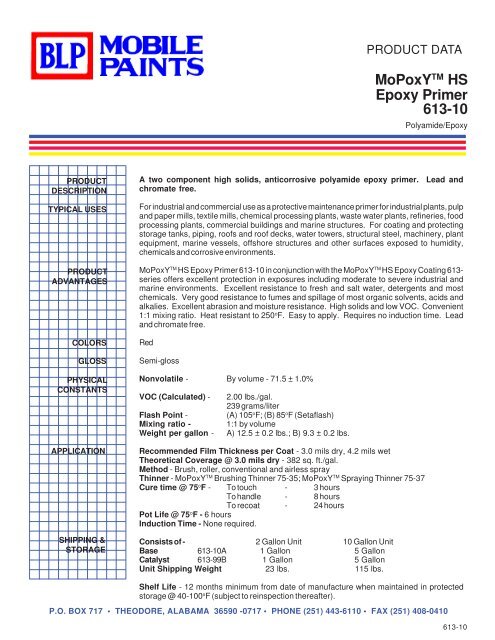 MoPoxYTM HS Epoxy Primer 613-10 - BLP Mobile Paints