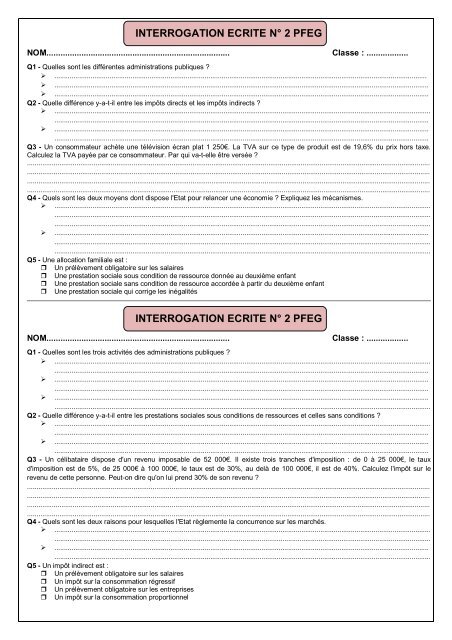 interrogation ecrite nÂ° 2 pfeg interrogation ecrite nÂ° 2 pfeg