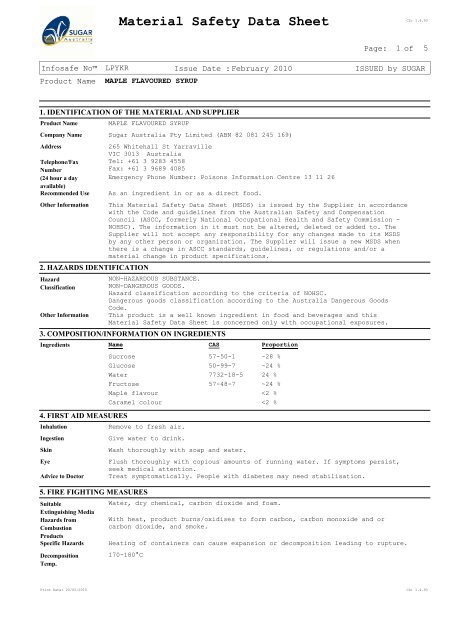 SDS Maple Flavoured Syrup - Wilmar International