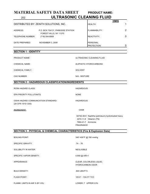 msds-zenith-ultrasonic cleaning fl (2) - Black Forest Imports