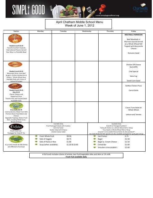Sample Menu Content: Tier 1 HS - Chartwells Schools Dining