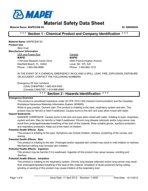 Mapei Ultra SkimCoat MSDS - BuildSite.com