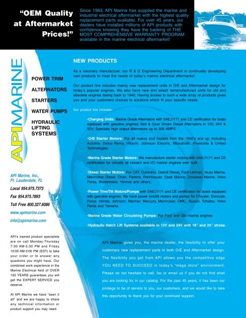 â€œOEM Quality at Aftermarket Prices!â€ - API Marine