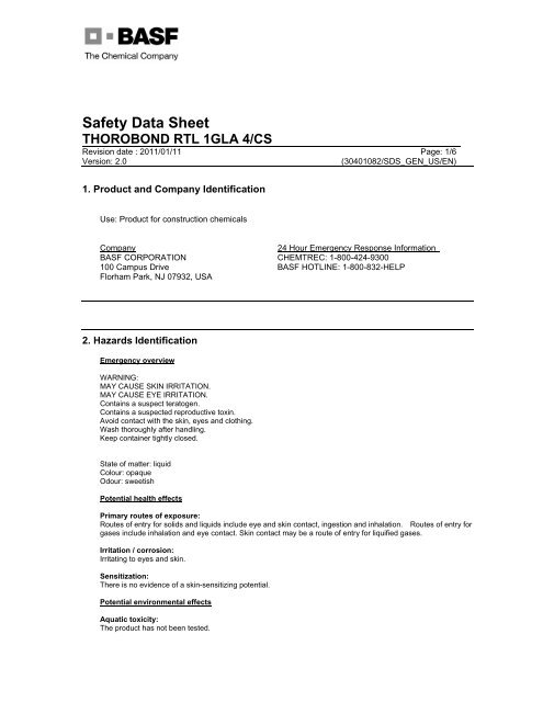 BASF Thorobond MSDS - Brock White
