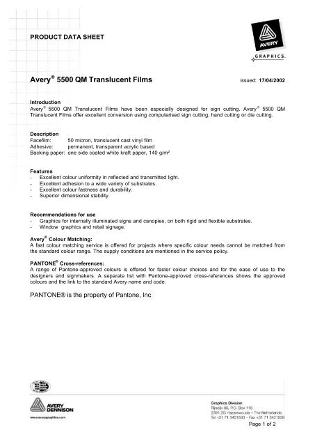 Avery 5500 QM Translucent Films - Graphic Center