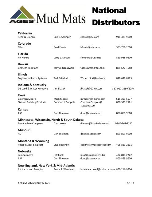AGES Mud Mats National Distributors - Brock White