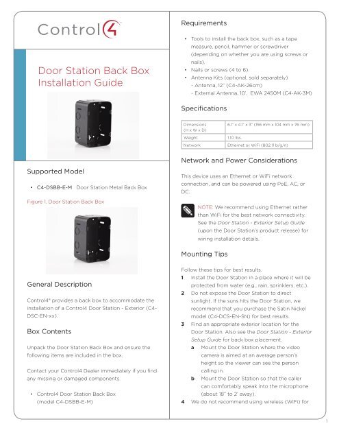 Door Station Back Box Installation Guide - Control4