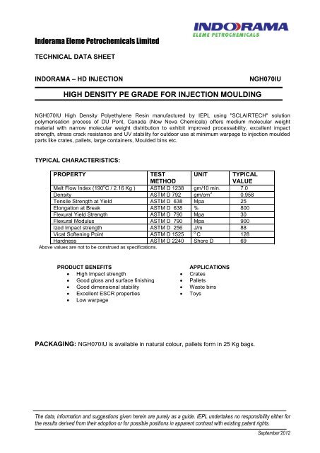 Indorama Eleme Petrochemicals Limited HIGH DENSITY PE ...