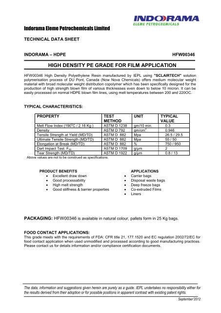 Indorama Eleme Petrochemicals Limited HIGH DENSITY PE ...