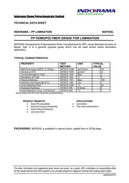 Indorama Eleme Petrochemicals Limited PP HOMOPOLYMER ...
