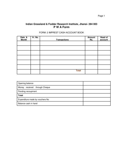 Imprest Recoupment Form - Indian Grassland and Fodder Research ...
