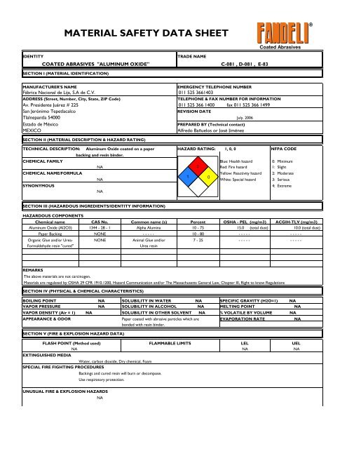 MSDS C081 - D081 - E83.XLS - Fandeli