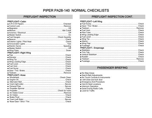 PIPER PA28-140 NORMAL CHECKLISTS - Shoreline Flying Club