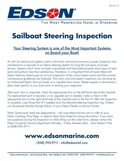 Steering Inspection Checklist - Edson Marine