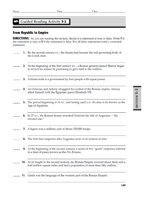a Guided Reading Activity 5-2 I From Republic to Empire
